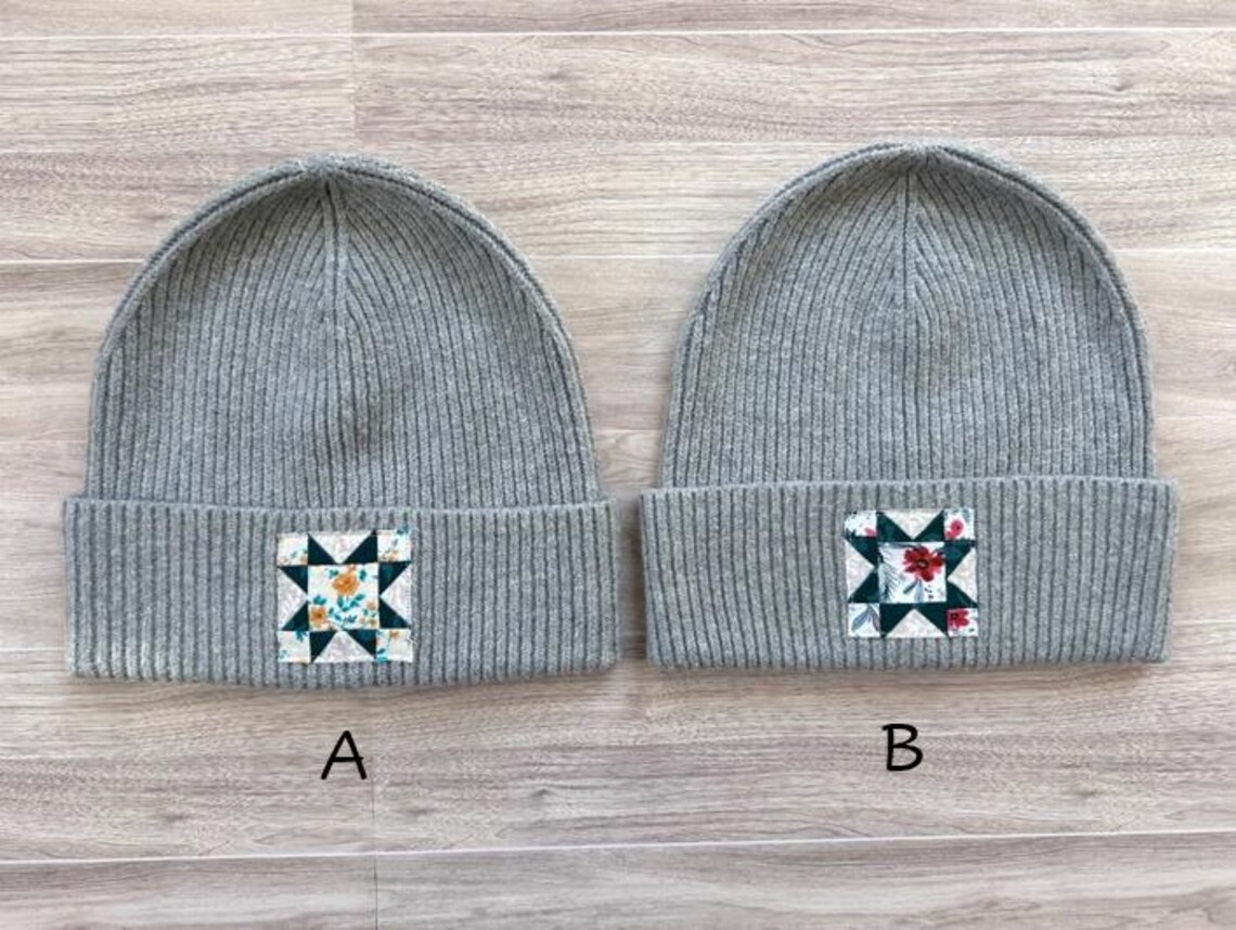Quilt Block Knit Hat | Patchwork Beanie | Gifts for Her | Handmade ...