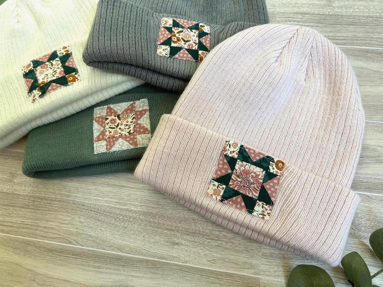 Quilt Block Knit Hat | Patchwork Beanie | Quilt Block Hat | Gifts for ...