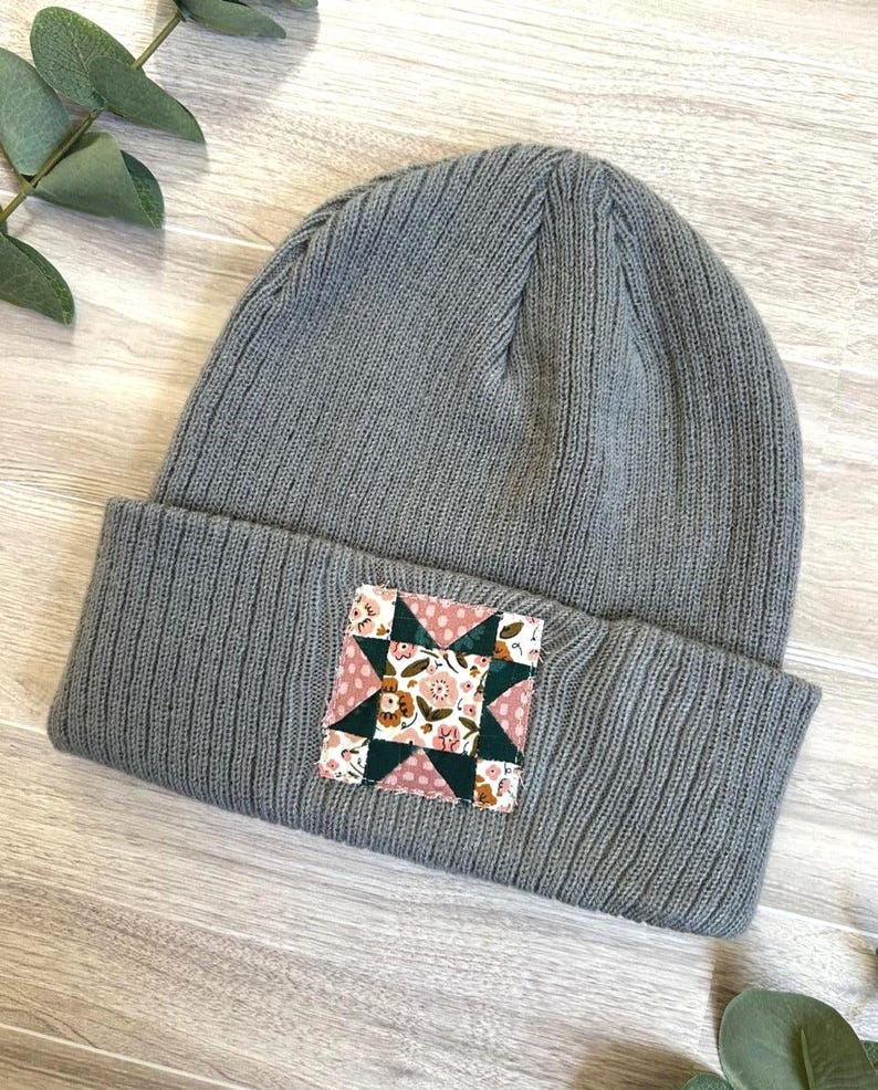 Quilt Block Knit Hat | Patchwork Beanie | Quilt Block Hat | Gifts for ...