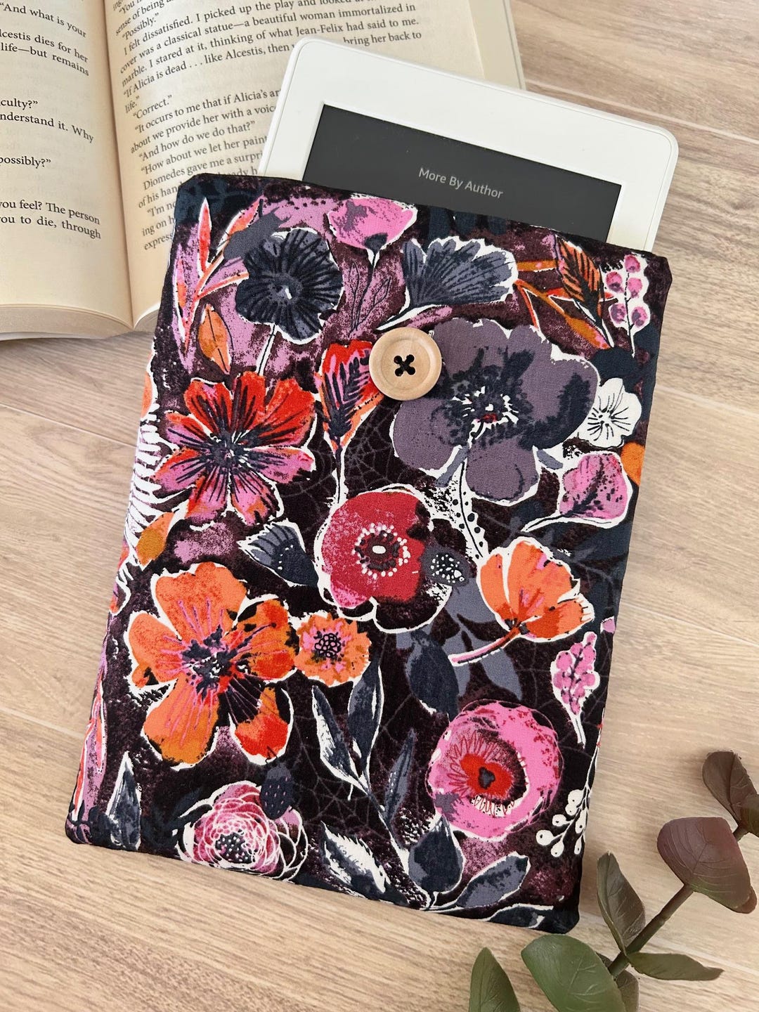 Dark Floral Kindle Sleeve | Padded E-reader Case | Kindle Paperwhite ...