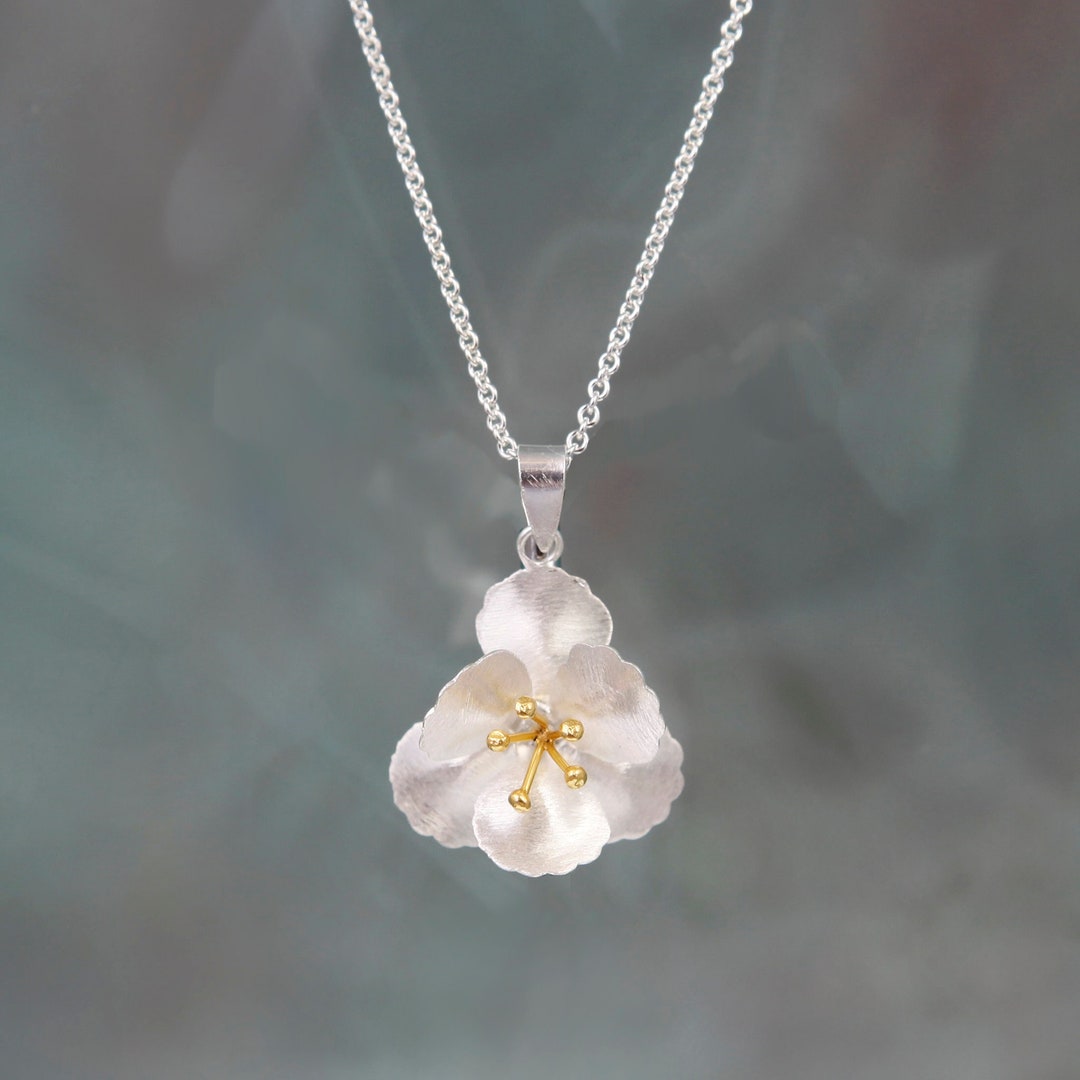 Silver Flower Pendant, Floral Necklace, Cherry Blossom, Botanical ...