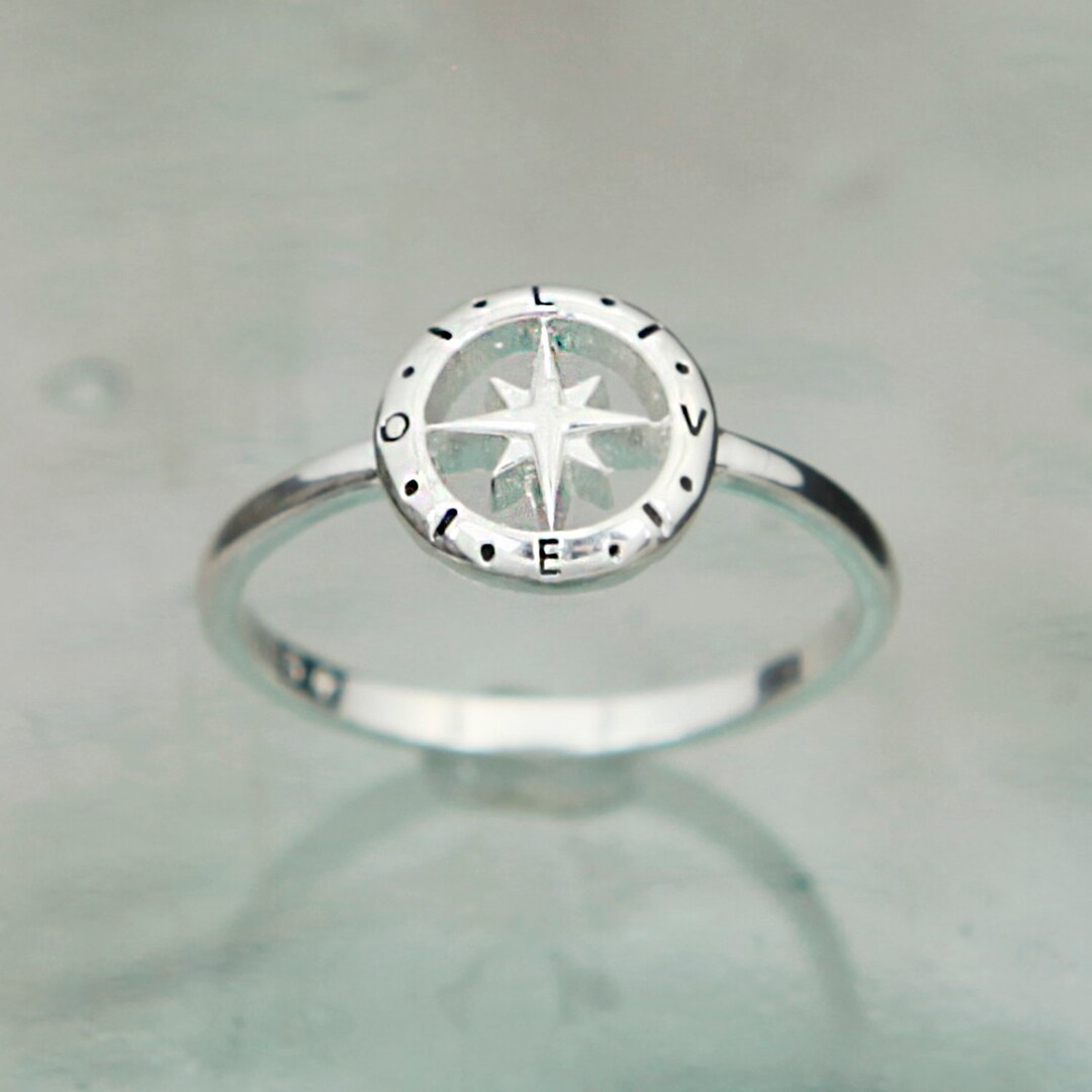 SIlver Ring, Kompass Ring, Reise Talisman, Nautischer Schmuck ...