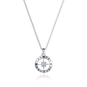 Silver Reversible Compass Necklace With Aquamarine, Birthstone Pendant ...