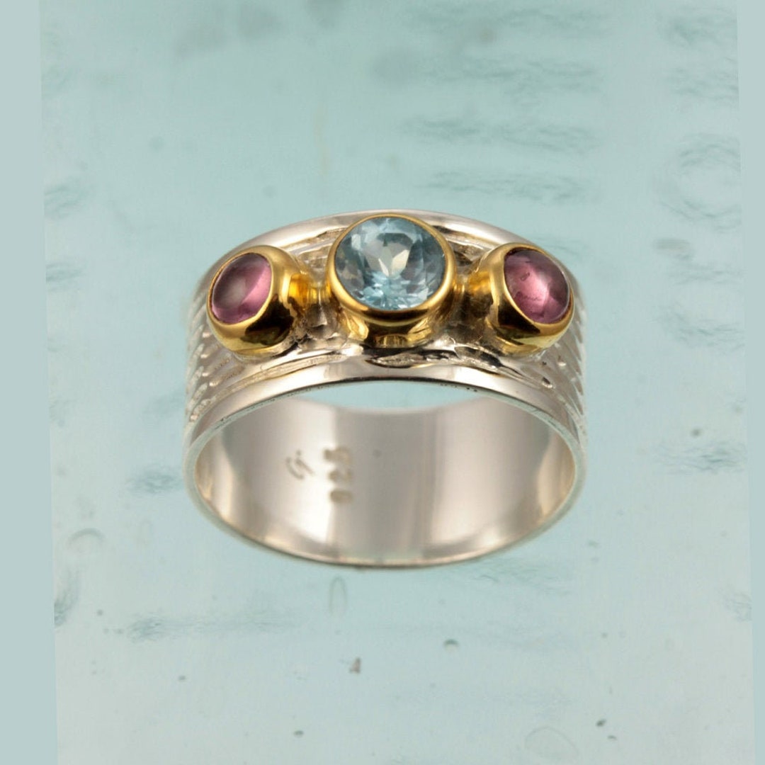 Silver Multi-stone Ring Blue Topaz and Tourmaline Ring Two - Etsy