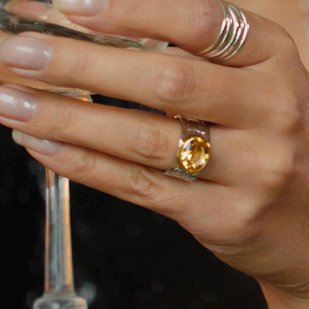 Large Natural Citrine Ring, Sterling Silver Cocktail Ring, Yellow ...