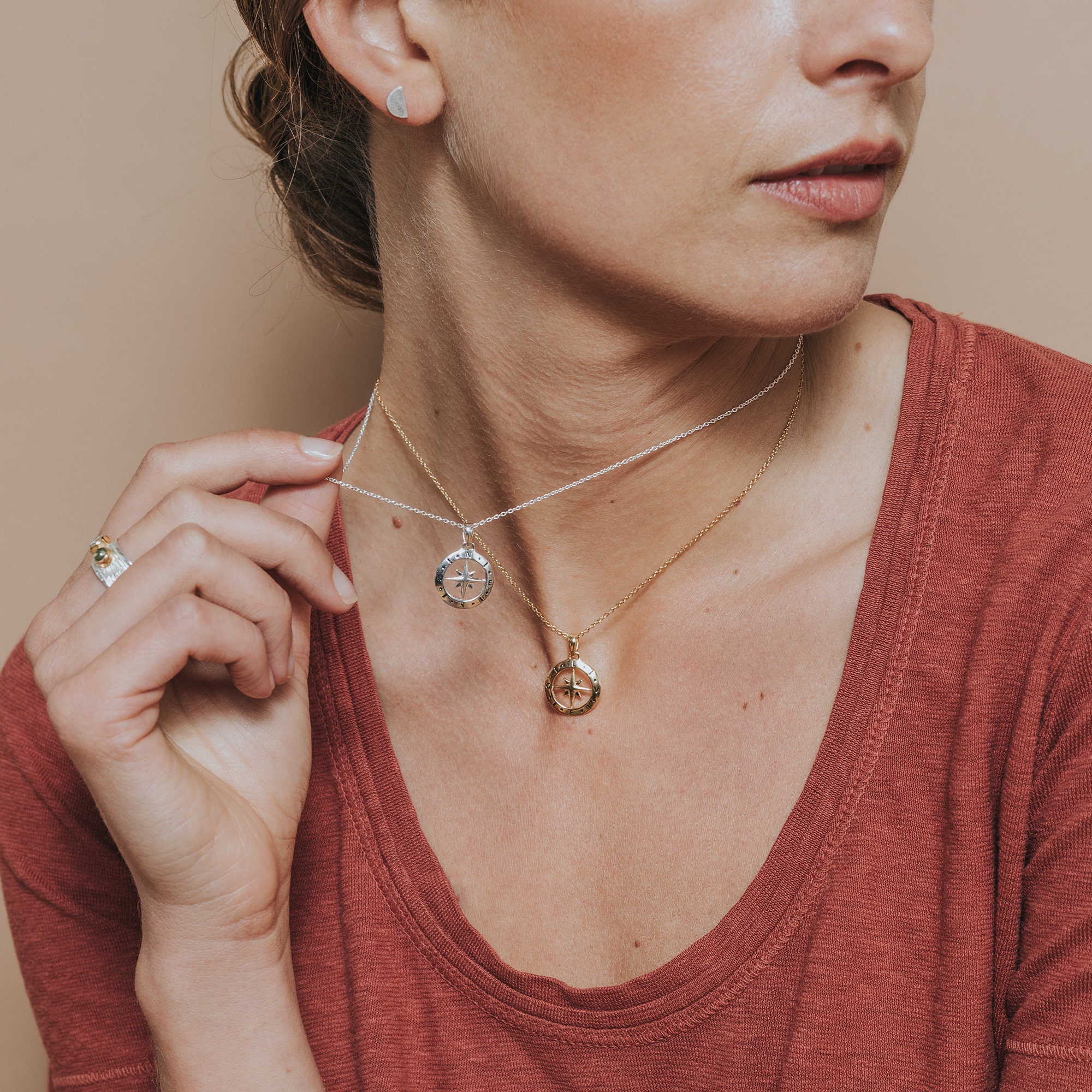 Reversible Sterling Silver Compass Necklace Good Luck Charm - Etsy UK