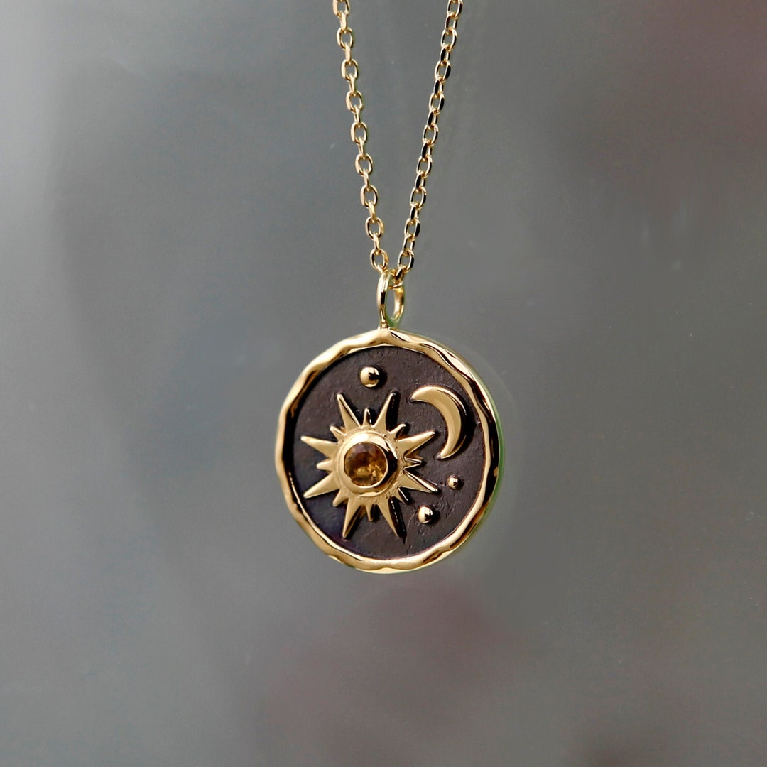 Citrine Sun and Moon Pendant: 18k Gold Vermeil Celestial Necklace - Etsy
