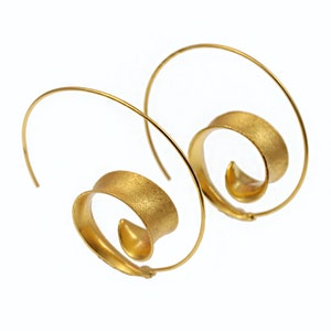 Gold Hoop Earrings, Threader Hoops, Wide Gold Hoop, Swirl Hoops, Gold ...