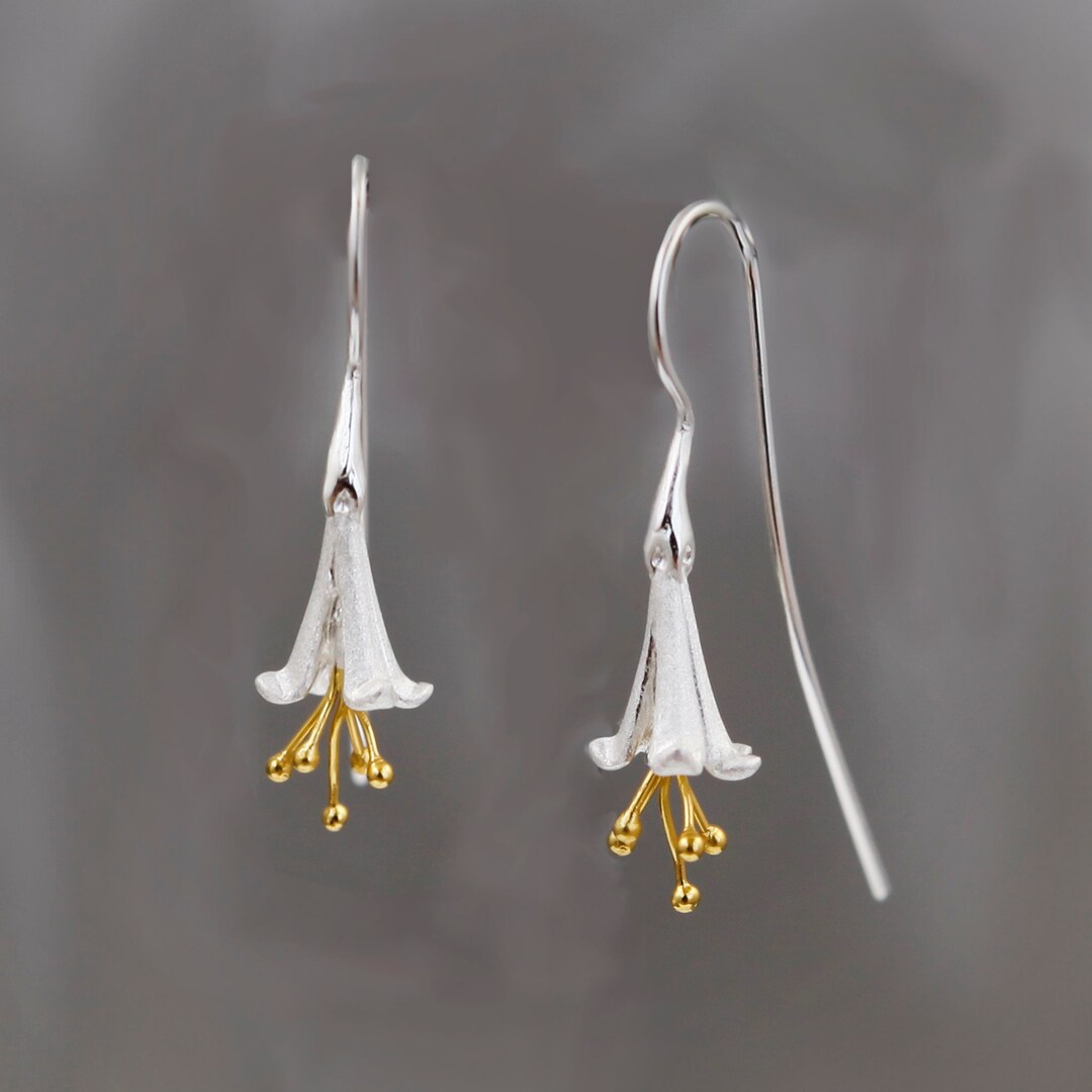 Silver Fuchsia Flower Hook Earrings: Botanical Jewelry - Etsy UK
