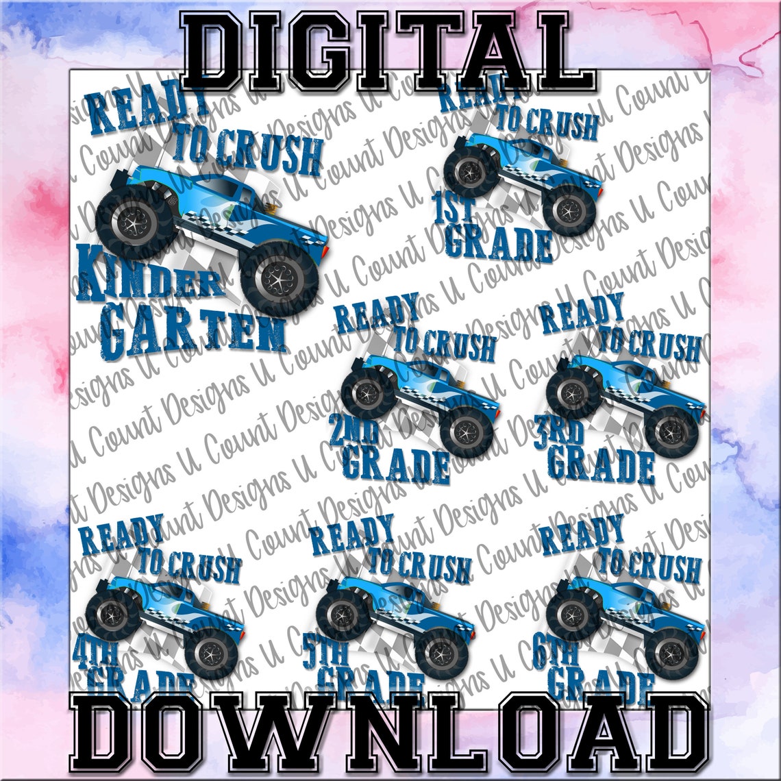 Monster Truck "ready to Crush 1st Grade-6th Grade Set (back-to-school ...