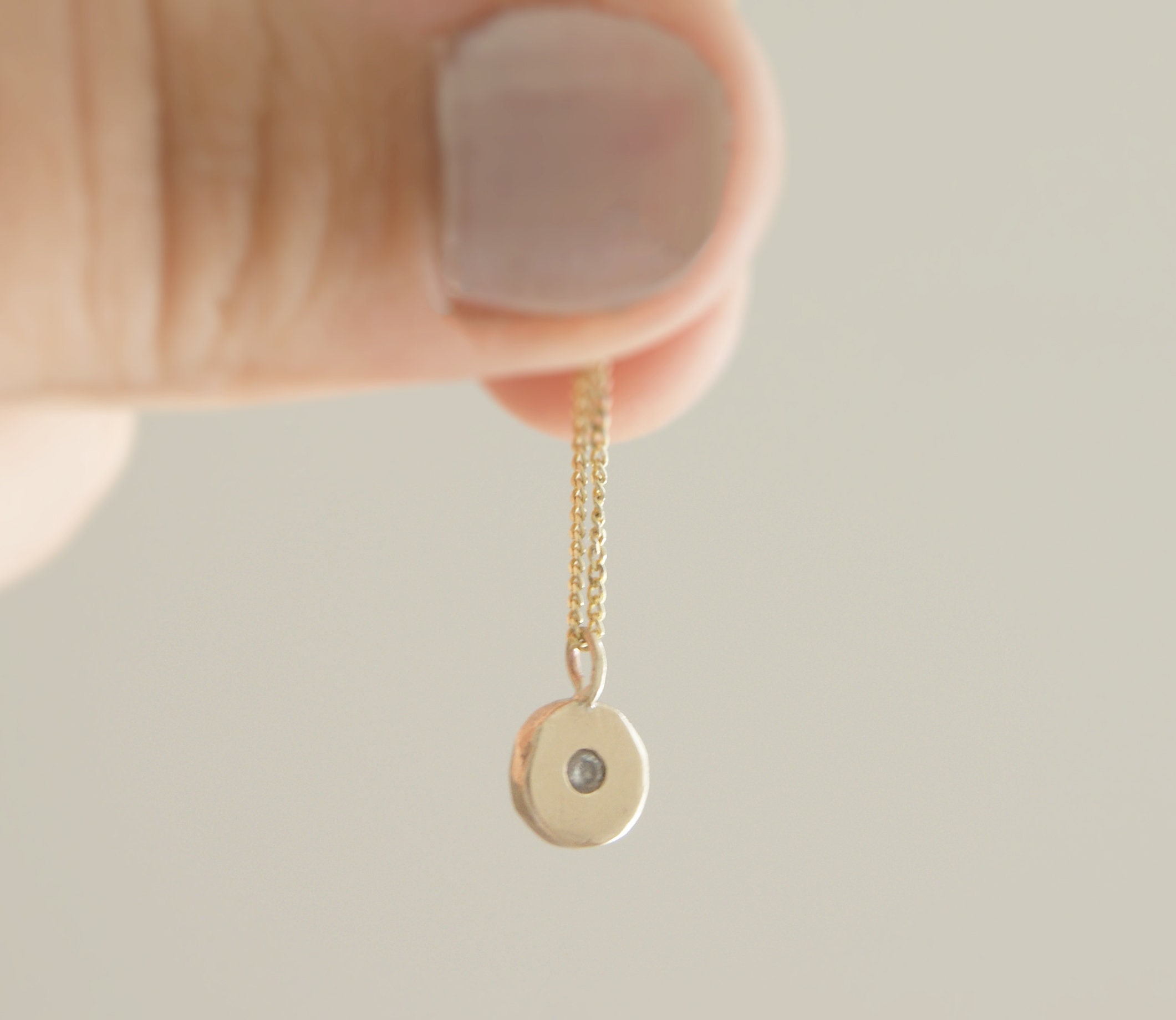 The Pebble Solid Gold Micro Pendant Necklace With White Topaz - Etsy UK