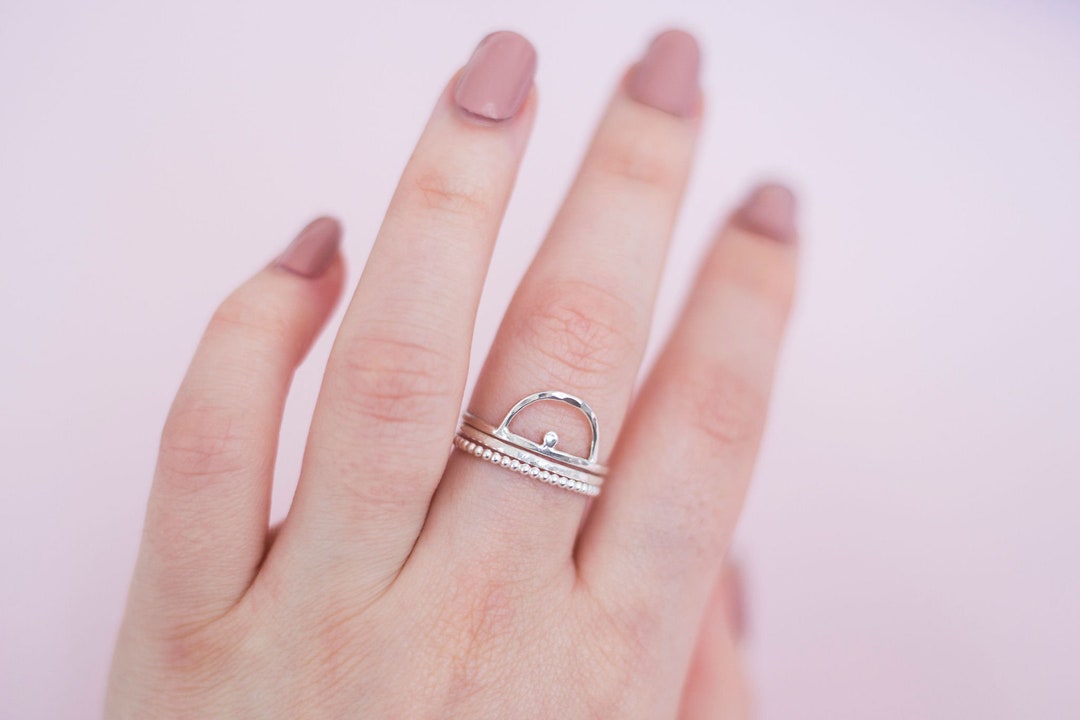 Arc Silver Stacking Ring Set, Sunrise Rings - Etsy