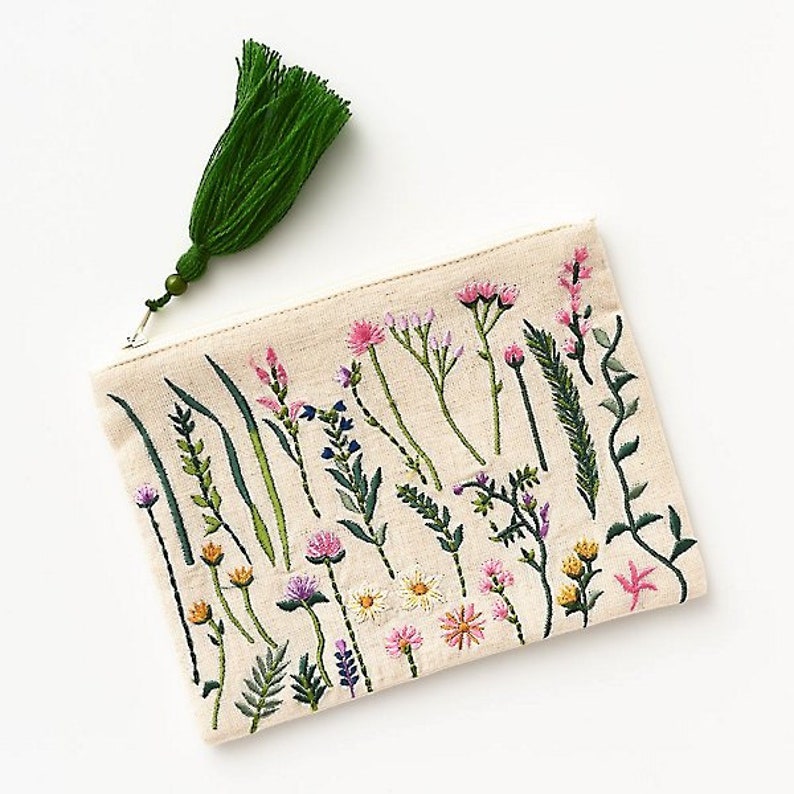 Wildflower Embroidered Pouch - Etsy