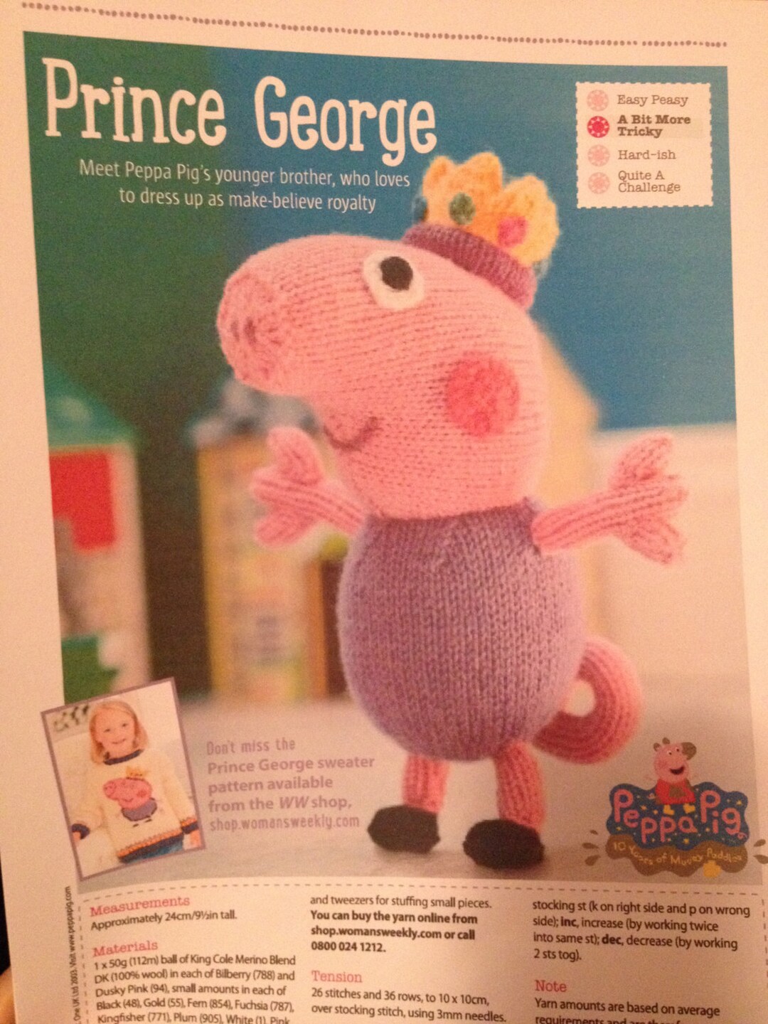 George Pig From Peppa Pig Knitting Pattern - Etsy UK