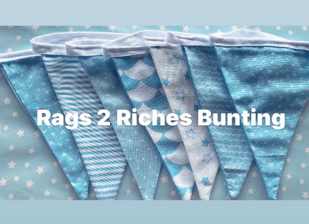 Baby Blue Cotton Bunting, 12 Flags, Fully Lined 11ft 3.5m Nursery ...