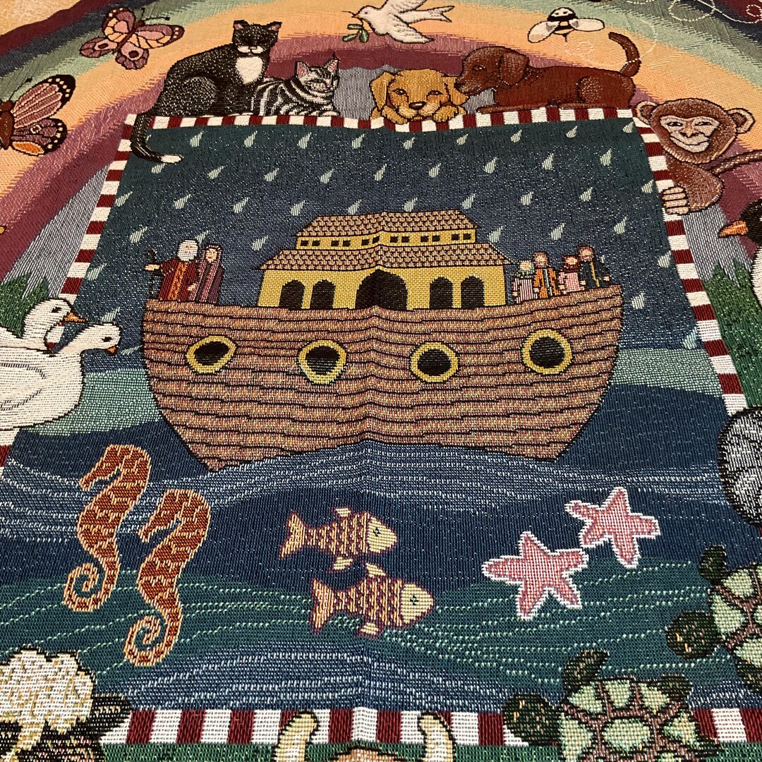 American Weavers Noahs Ark Tapestry Blanket Throw 63x50 Fringe Baby ...