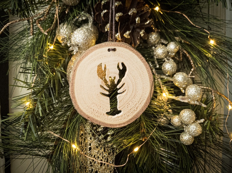 Lobster Ornament, Handmade Wooden Ornament, Rustic Cottage Decor, Maine ...