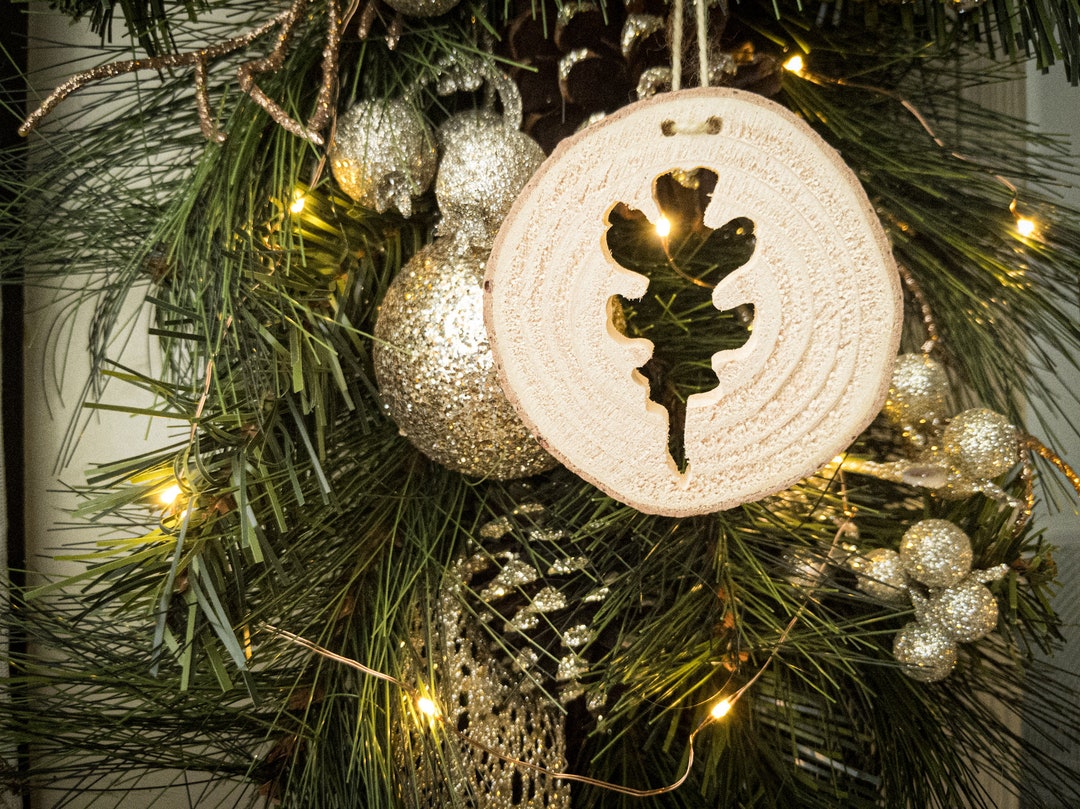 Oak Leaf Ornament, Handmade Wooden Ornament, Rustic Decoration, Oak ...