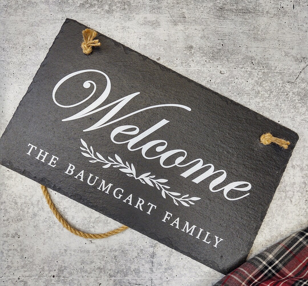 Personalized Slate Welcome House Sign | Custom Family Name Hanging ...