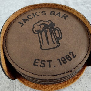 Personalized Bar Coasters, Set of 6 Coasters With Bar Name and Beer Mug ...