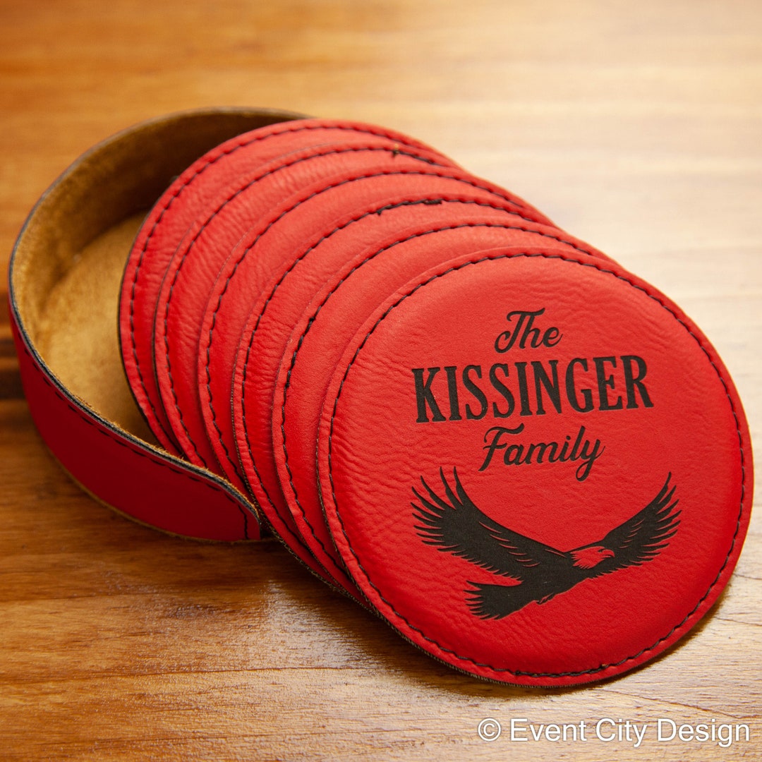 Personalized Leatherette Coaster Set, Family Gift, Customized Coasters ...