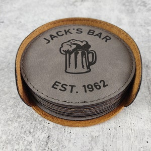 Personalized Bar Coasters, Set of 6 Coasters With Bar Name and Beer Mug ...