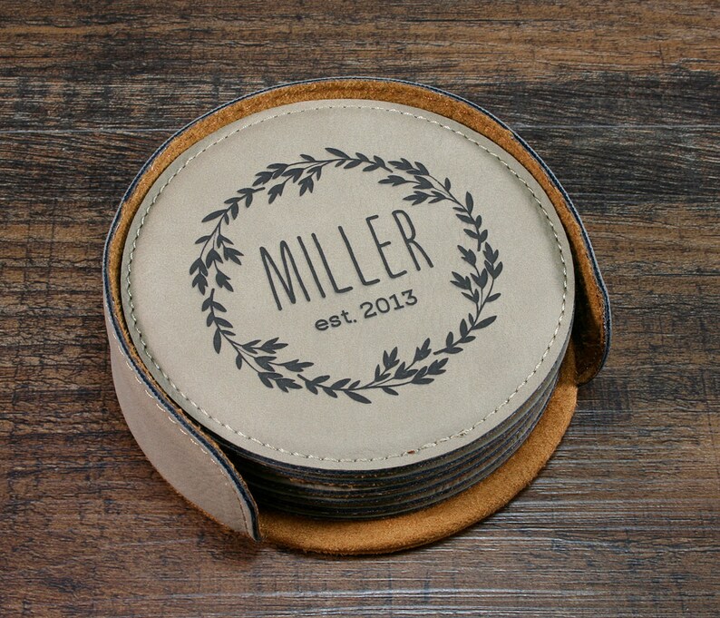 Personalized Coaster Set Leather Coasters Customized - Etsy