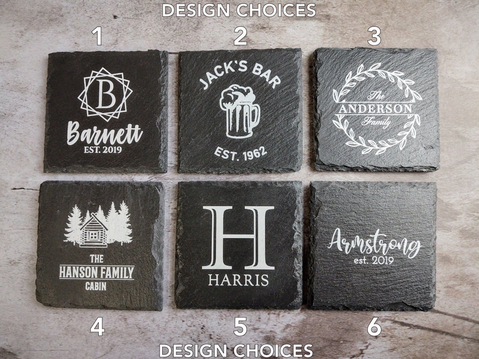 Custom Family Name Coasters Set of 4 Monogramed Slate | Etsy
