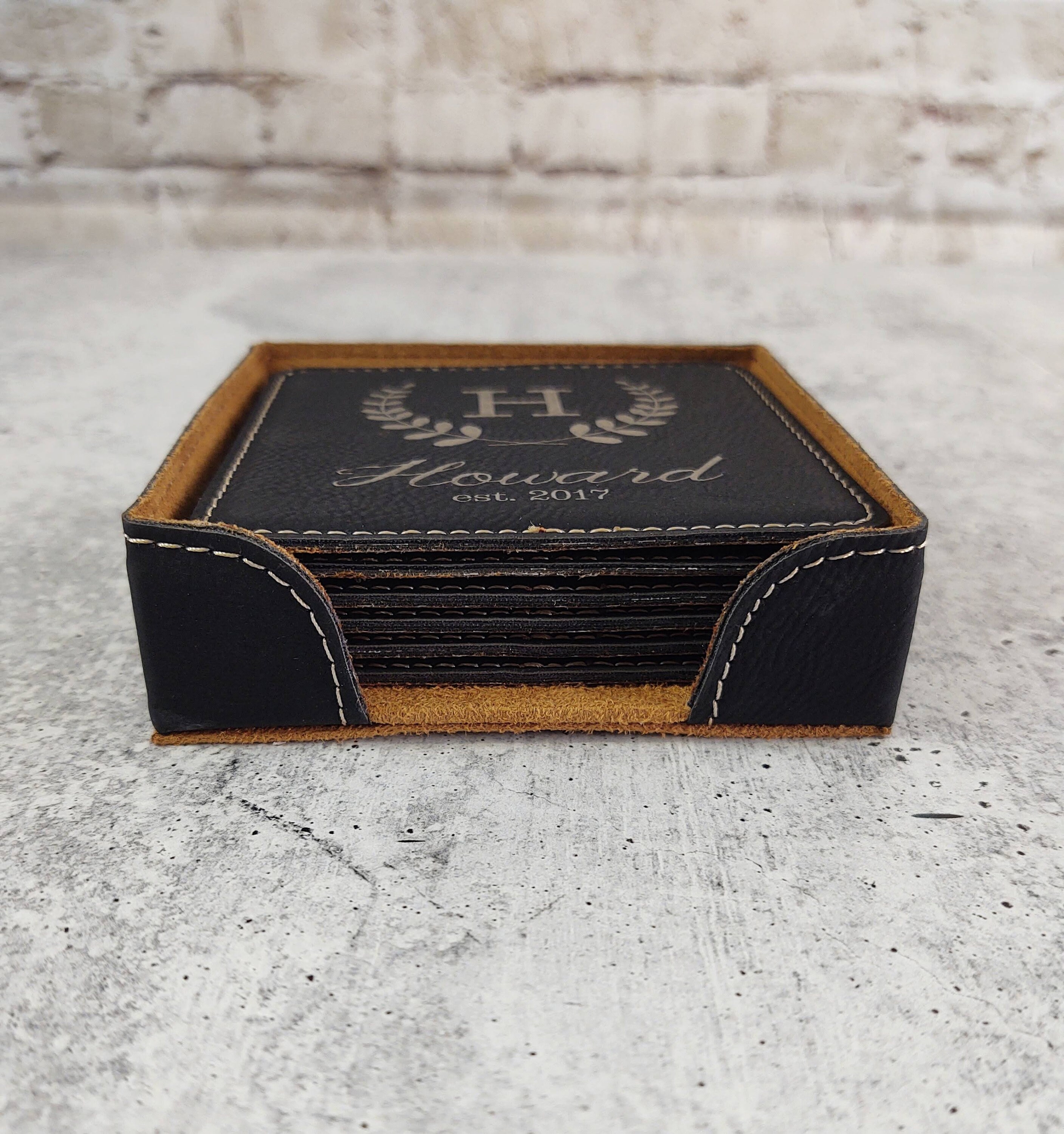 Personalized Family Name Coaster Set Customized Leather | Etsy