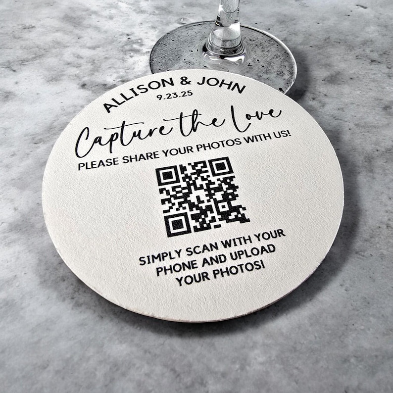 Personalized QR Code Wedding Coasters for Photo Sharing Custom Wedding ...