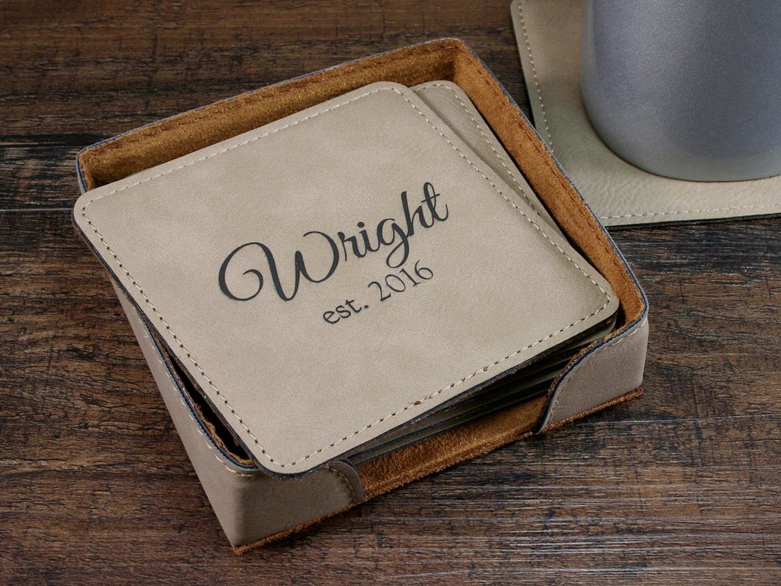 Personalized Coasters Monogrammed Leather Coasters Leather | Etsy