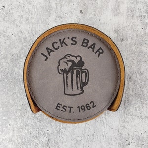 Personalized Bar Coasters, Set of 6 Coasters With Bar Name and Beer Mug ...