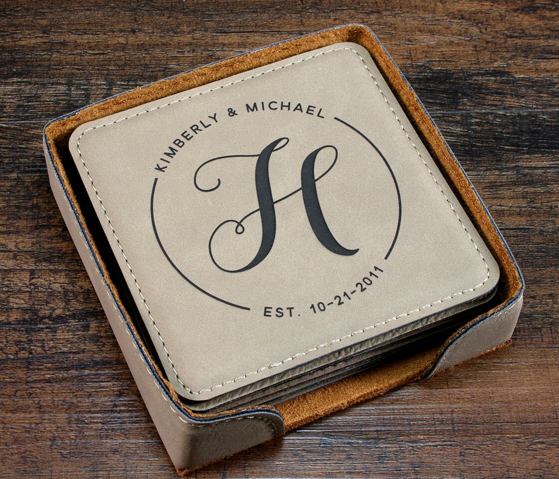 Personalized Coasters Monogrammed Coaster Set for Couples | Etsy