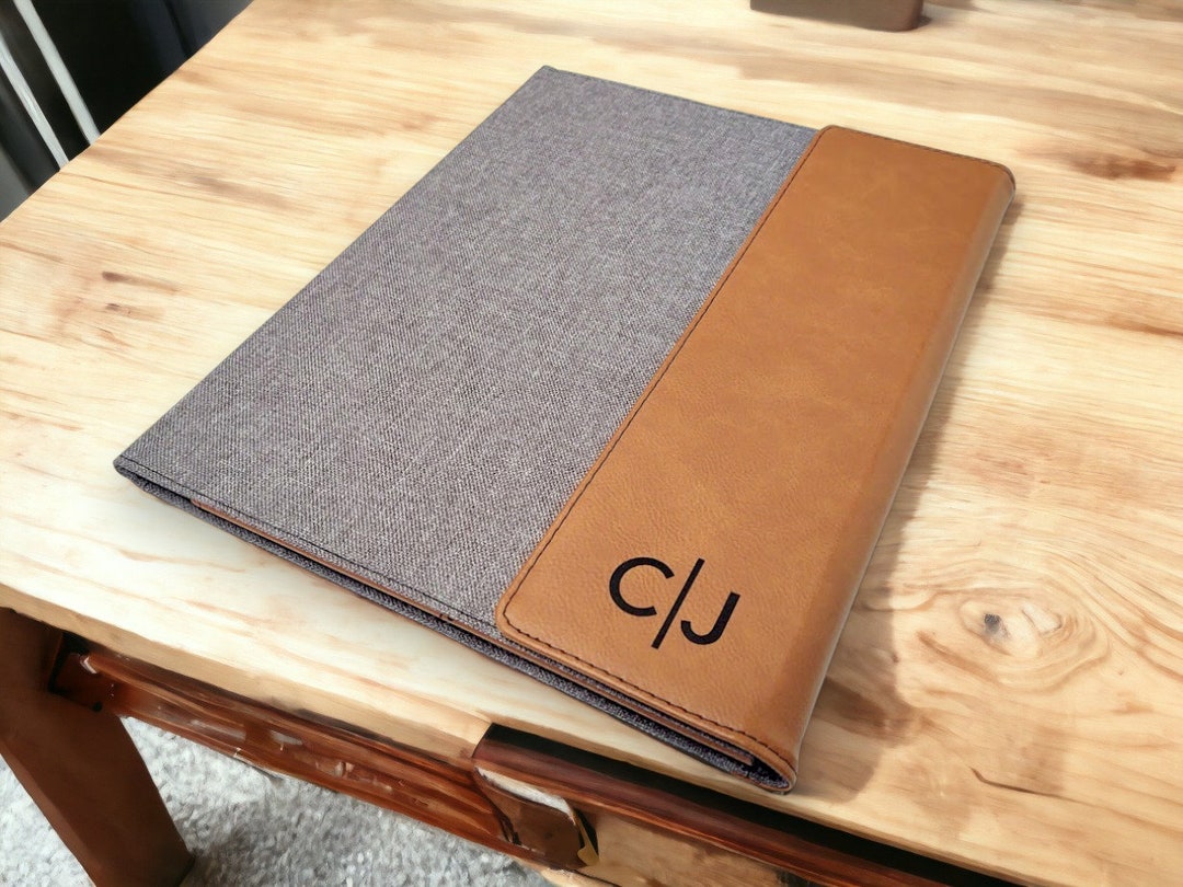 Personalized Portfolio With Monogram, Engraved Leatherette Canvas ...