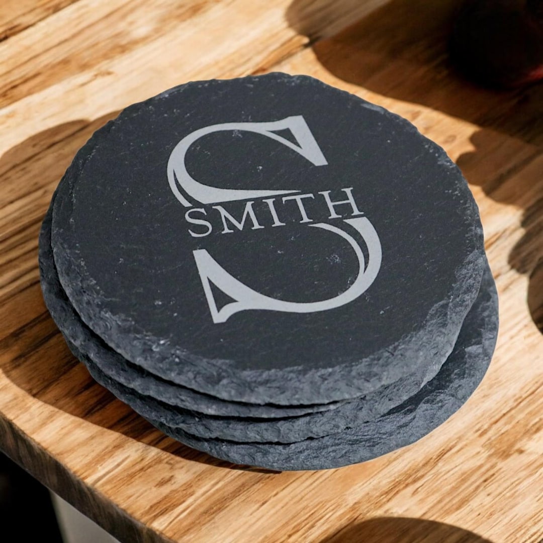 Custom Coasters With Family Name Set of 4 Personalized Natural Stone ...