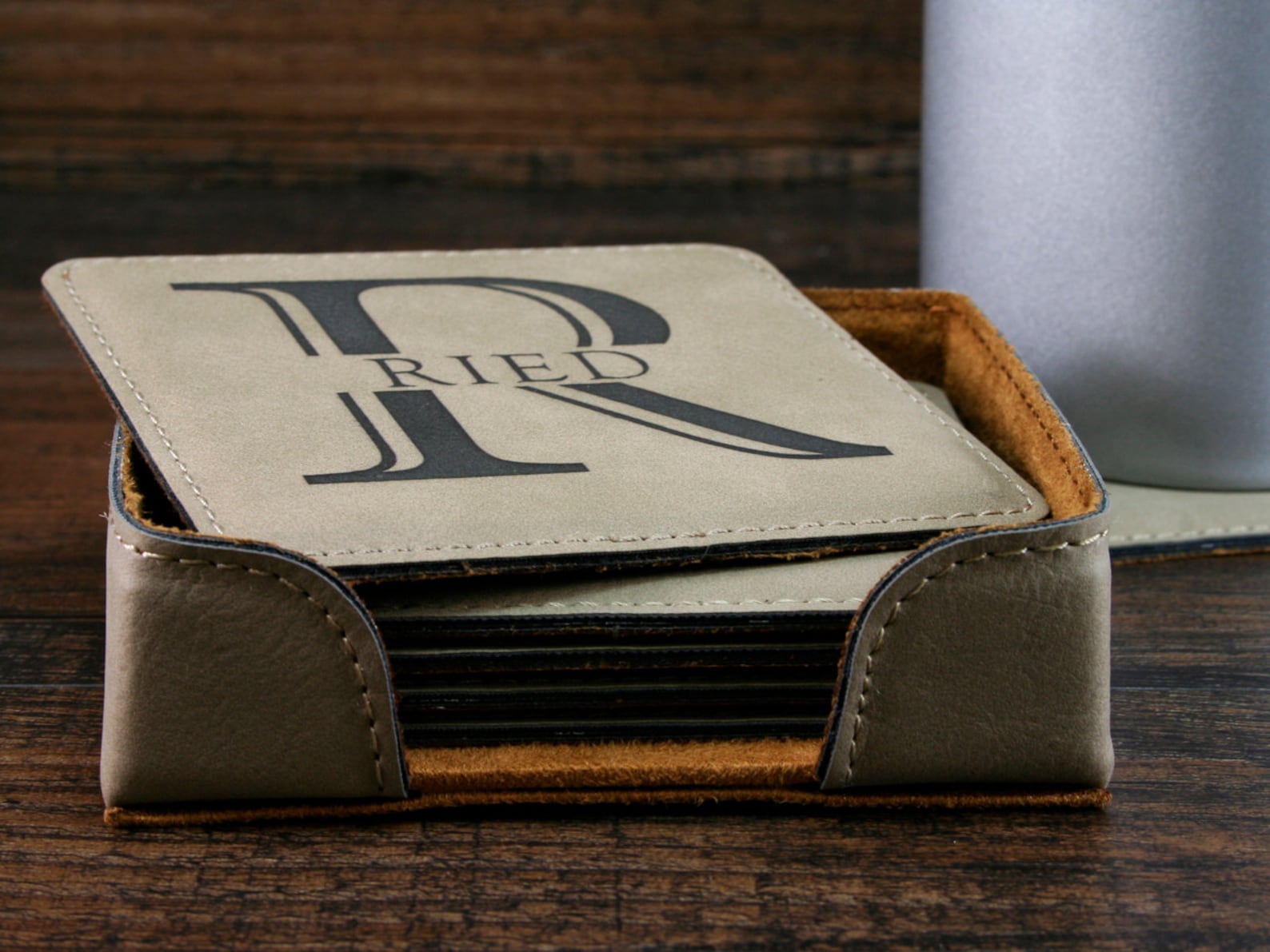 Monogrammed Leather Coaster Set, Personalized Coasters, Custom Engraved ...