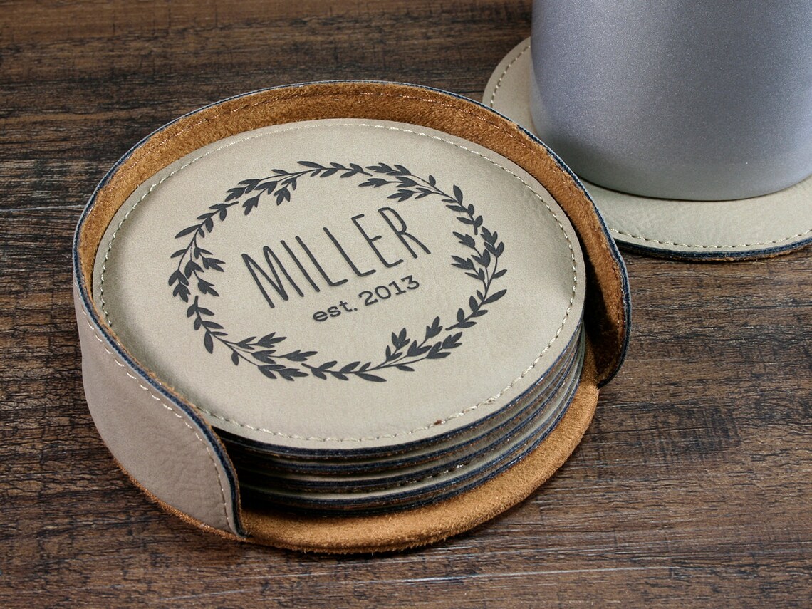 Personalized Coaster Set Leather Coasters Customized | Etsy