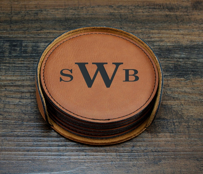Monogrammed Leather Coasters Customized Coasters Engraved - Etsy
