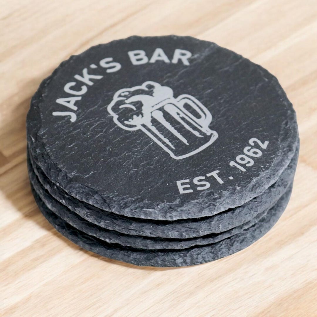 Custom Coasters Set Personalized Bar Gifts, Engraved Slate Set of 4 ...