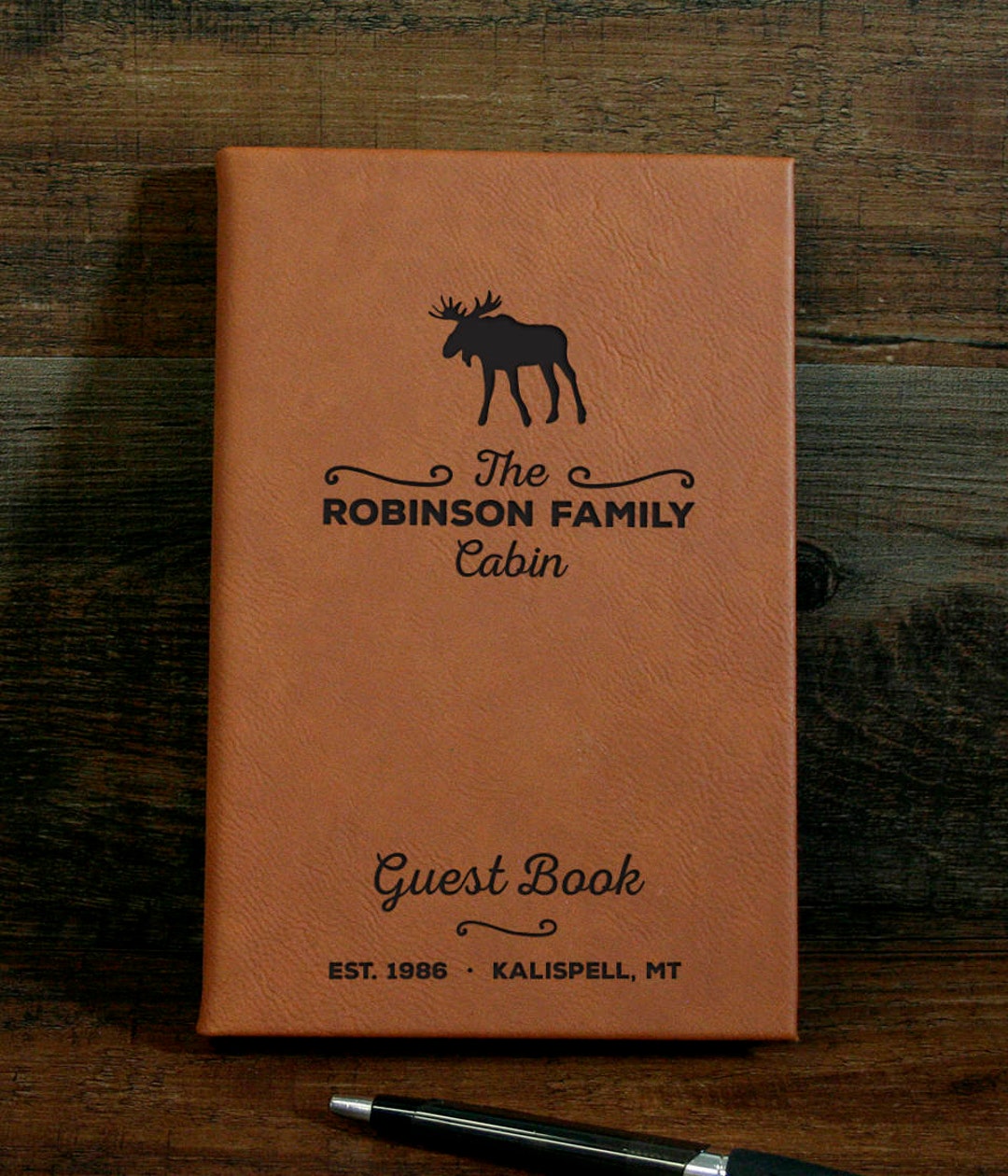 Personalized Leather Lodge Guest Book, Engraved Lined Journal ...