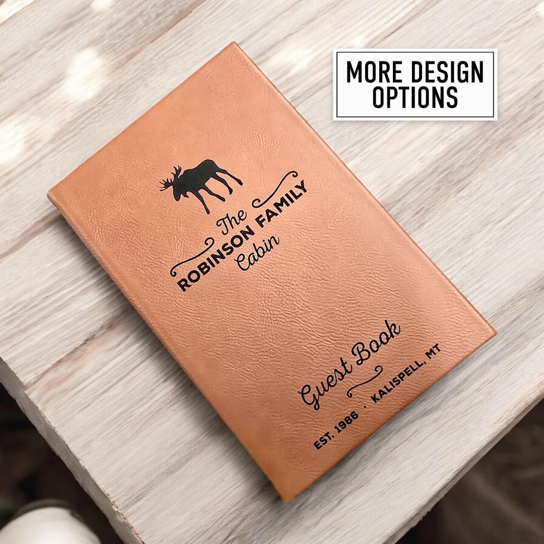 Personalized Leather Cabin Guest Book, Engraved Lined Journal ...