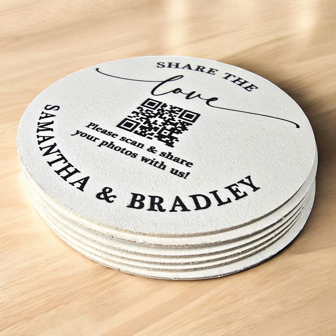 Share the Love Custom QR Code Wedding Coasters for Photo Sharing Custom ...