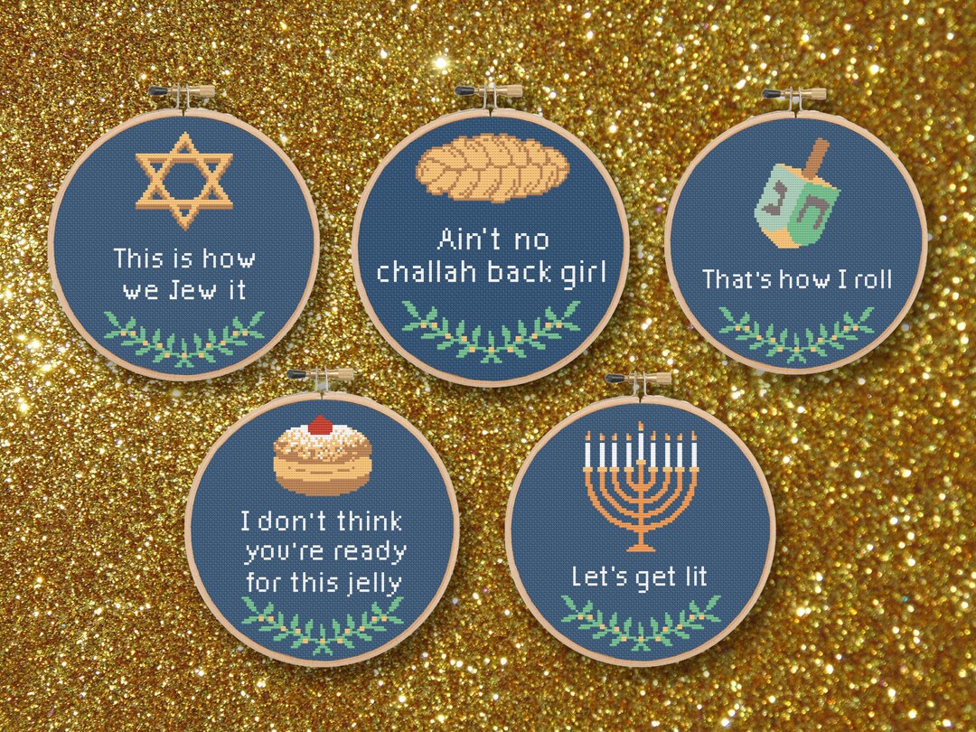Hanukkah Set of 5 Cross Stitch Patterns - Funny, Puns - Etsy