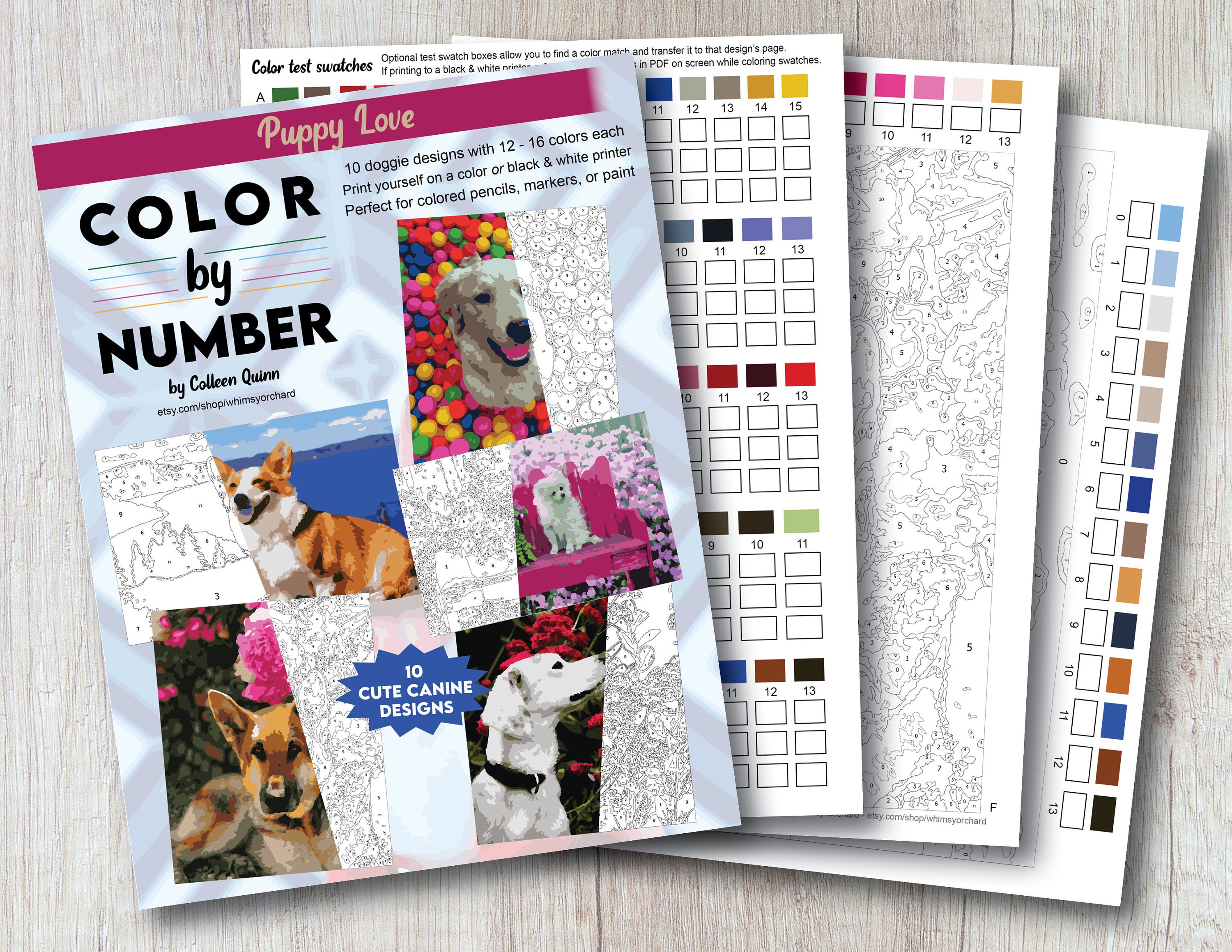 Dogs Color by Number for Adults 10 Printable Designs - Etsy