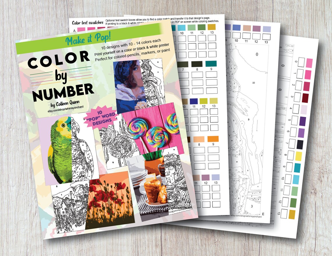 Pop Color by Number for Adults - 10 Printable Designs - Etsy