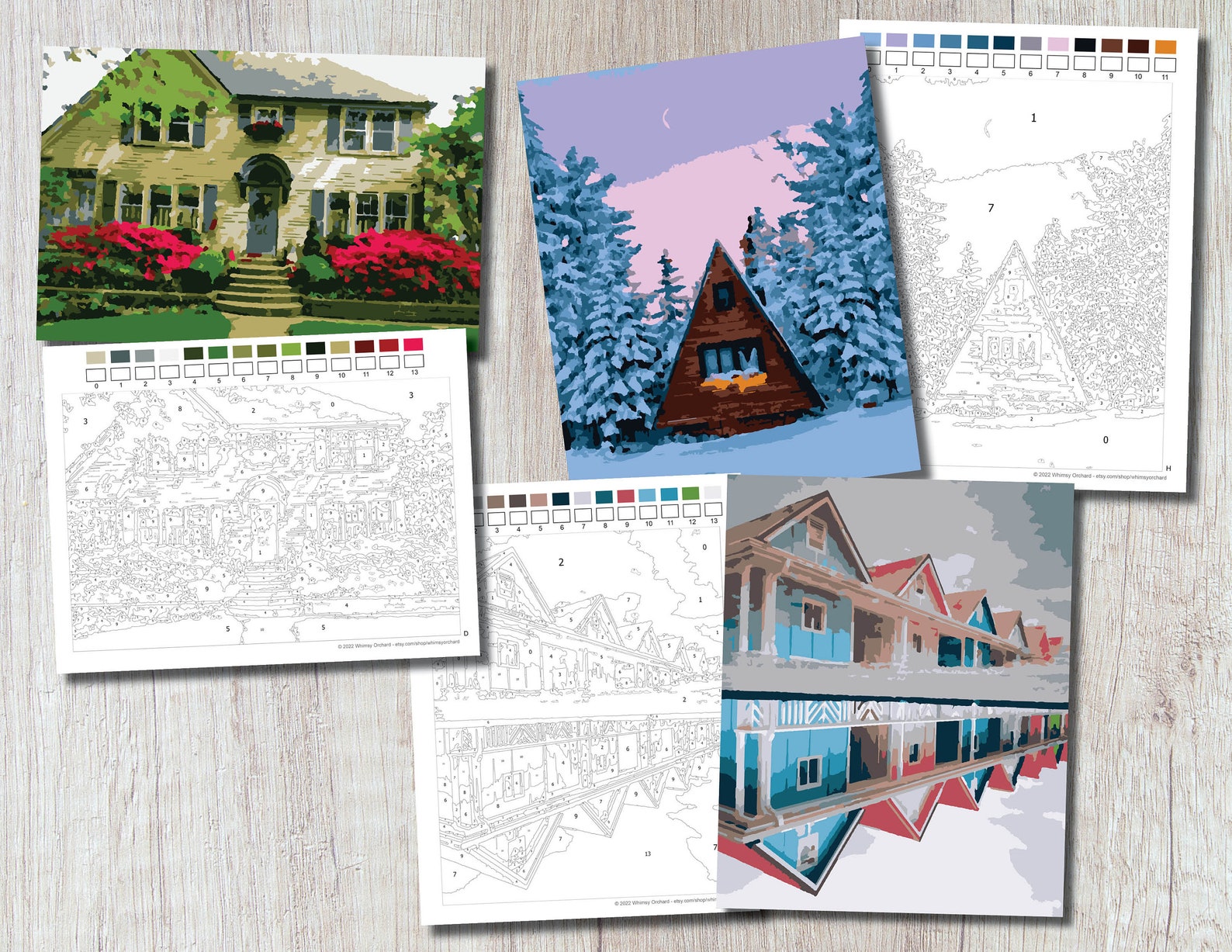 Homes Color by Number for Adults - 10 Printable Designs - Etsy