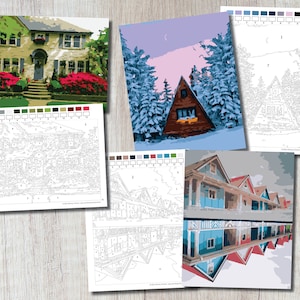 Homes Color by Number for Adults - 10 Printable Designs - Etsy