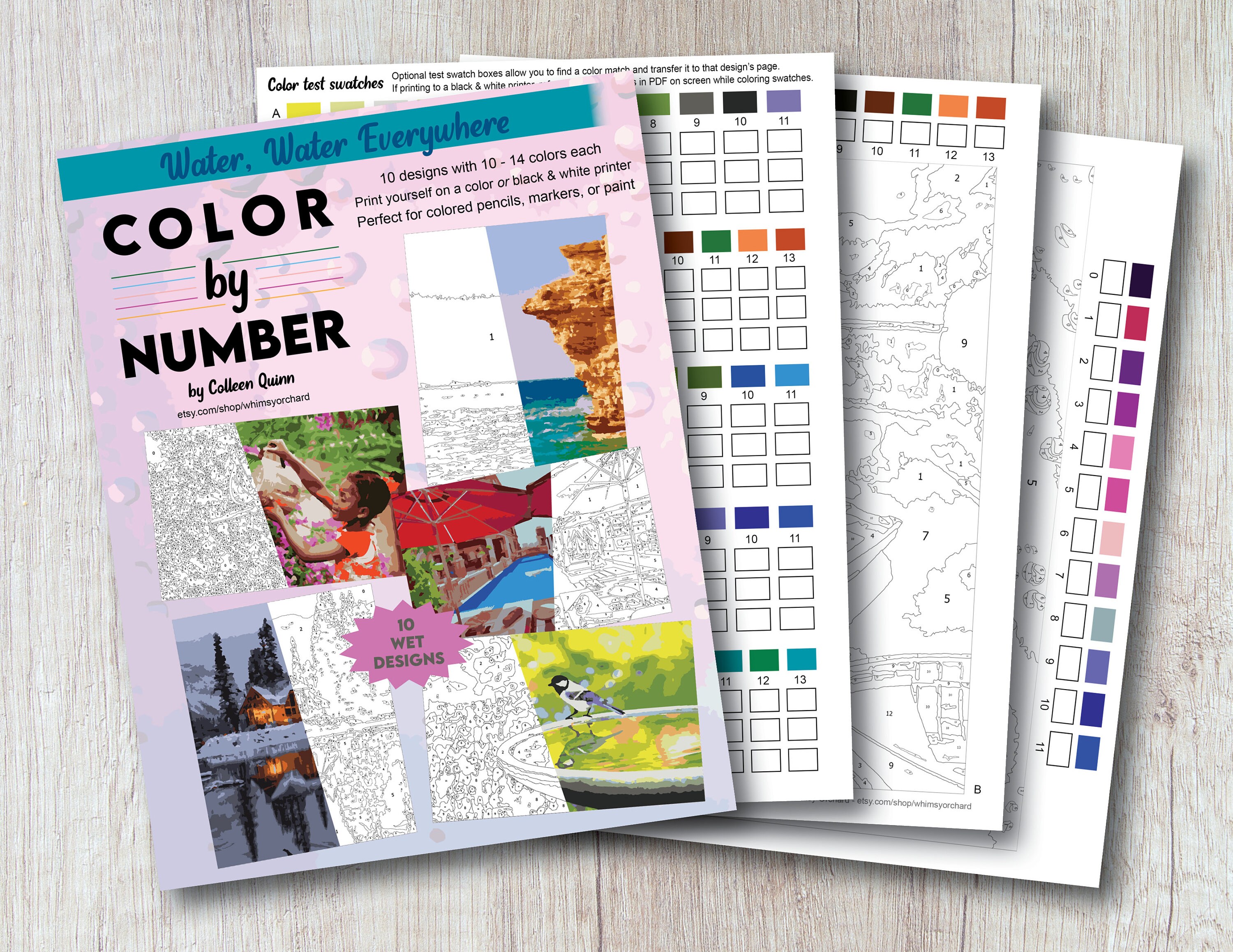 Water Color by Number for Adults 10 Printable Designs - Etsy