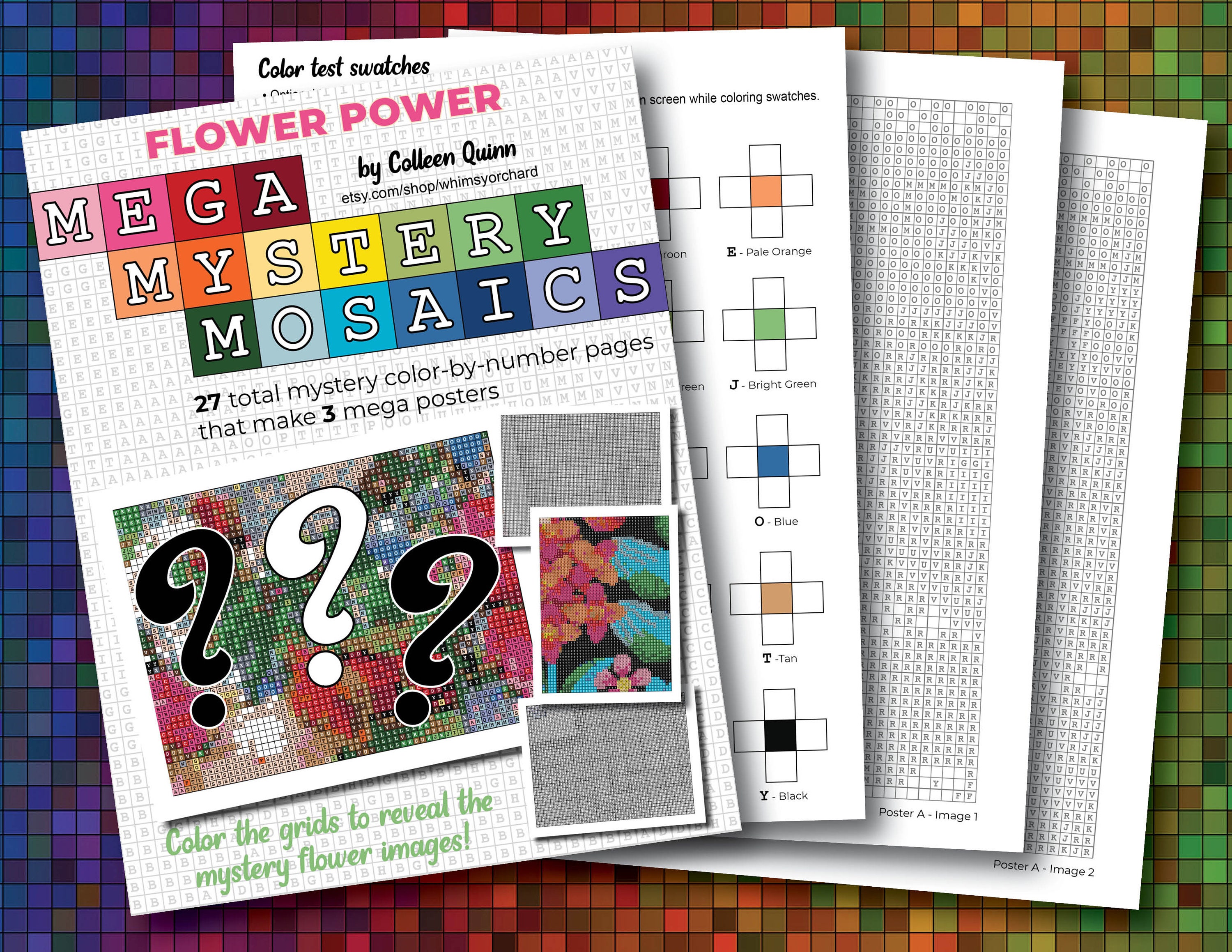 Flowers Mega Mystery Mosaics - Color by Letter - 27 Pages / 3 Mega ...