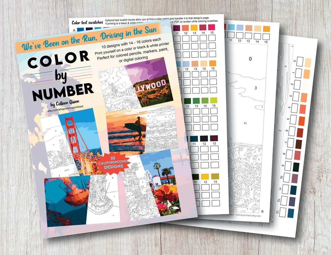 California Color by Number for Adults - 10 Printable Designs - Etsy